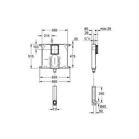 CASSETTA DA INCASSO GROHE 8 CM PER SANITARI A TERRA E FILOMURO